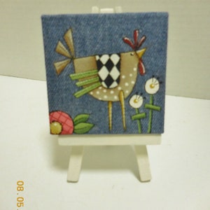 Funky Chicken on Mini Denim Canvas With Easel - Etsy