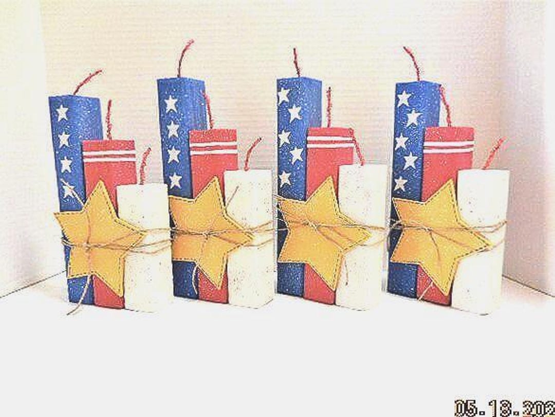 Wooden Faux Firecracker Bundle Decoration - Red White Blue Patriotic ...