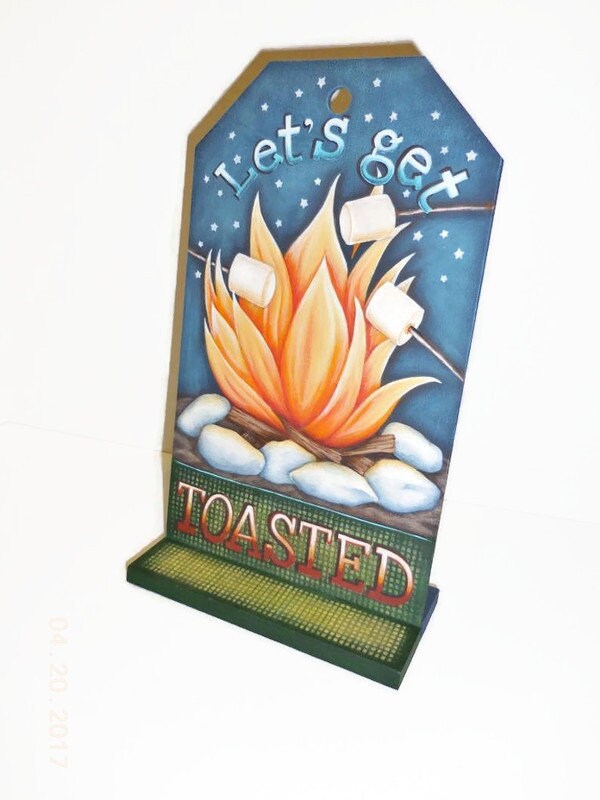 Roasting Marshmallows Campfire Sign | Tole Painted Campfire Sign | Hand ...