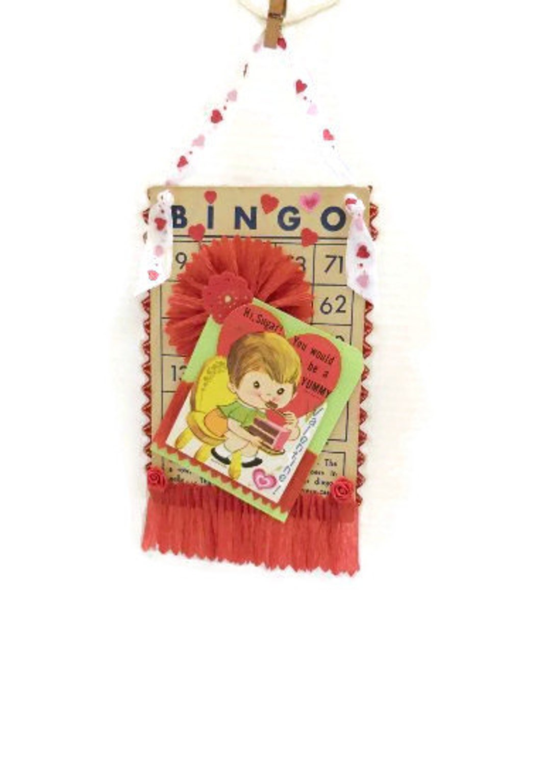 Handmade Vintage Valentine Decoration Using Bingo Card - Valentine ...