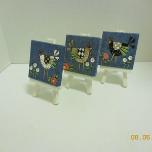 Funky Chicken on Mini Denim Canvas With Easel - Etsy