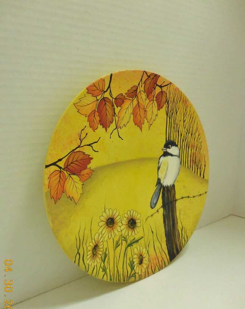 Chickadee Plate Tole Painted Chickadee on Wood Plate | Etsy