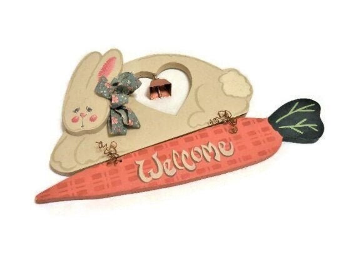 Bunny Welcome Sign is A Tole Painted Wooden Easter Rabbit Decor With ...
