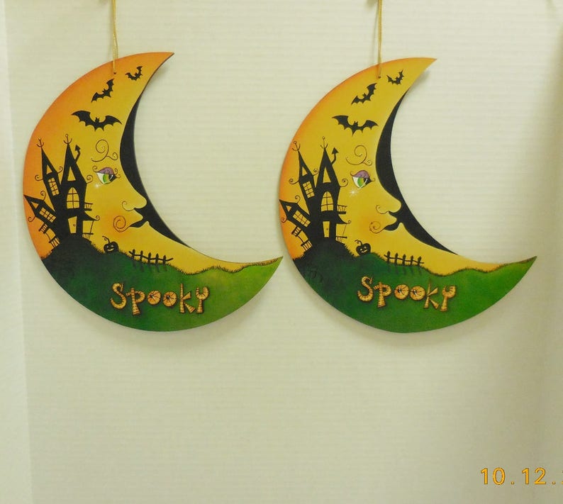 Spooky Halloween Moon Sign Hand Painted Man In The Moon | Etsy