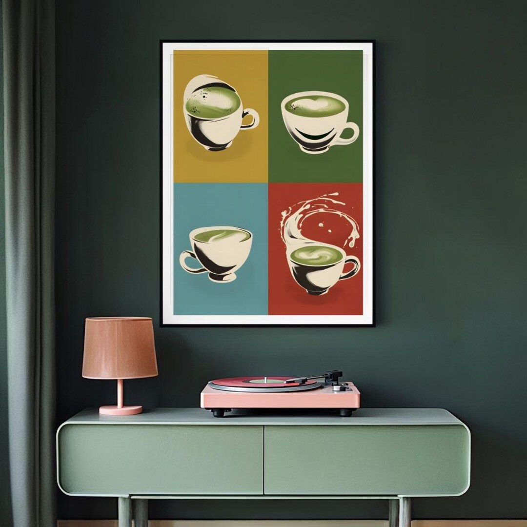 Digital Download Printable Pop Art Grid Four Stylized Matcha Lattes on ...
