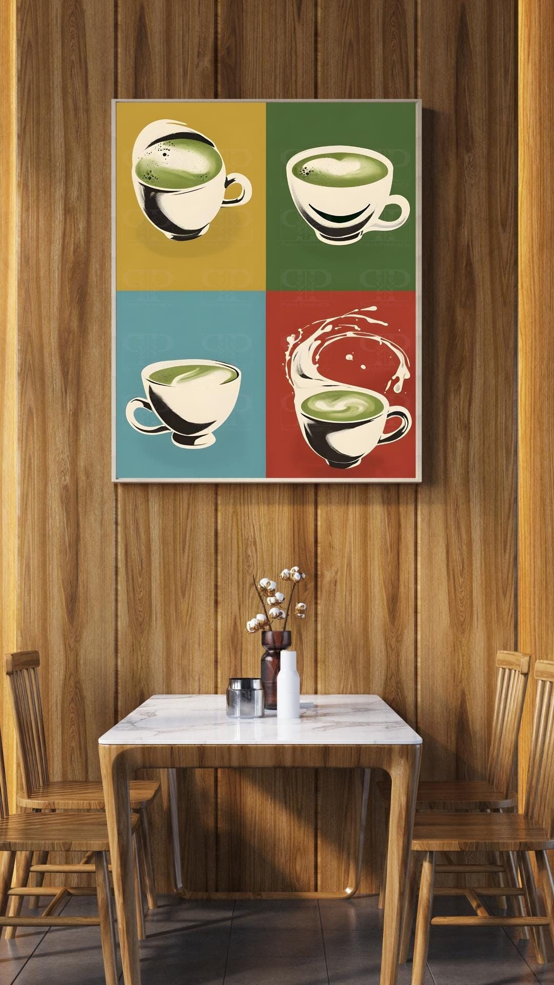 Digital Download Printable Pop Art Grid Four Stylized Matcha Lattes on ...