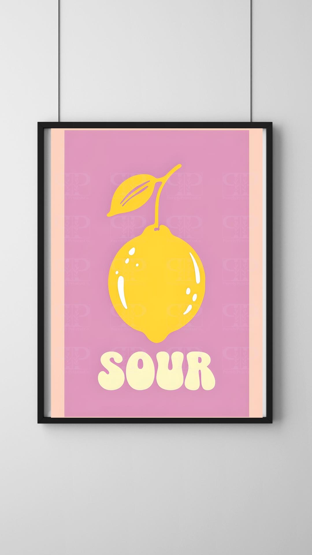 Pop Art Cartoon Lemon, Sour Text, Pink Background Wall Decor, Kitchen ...