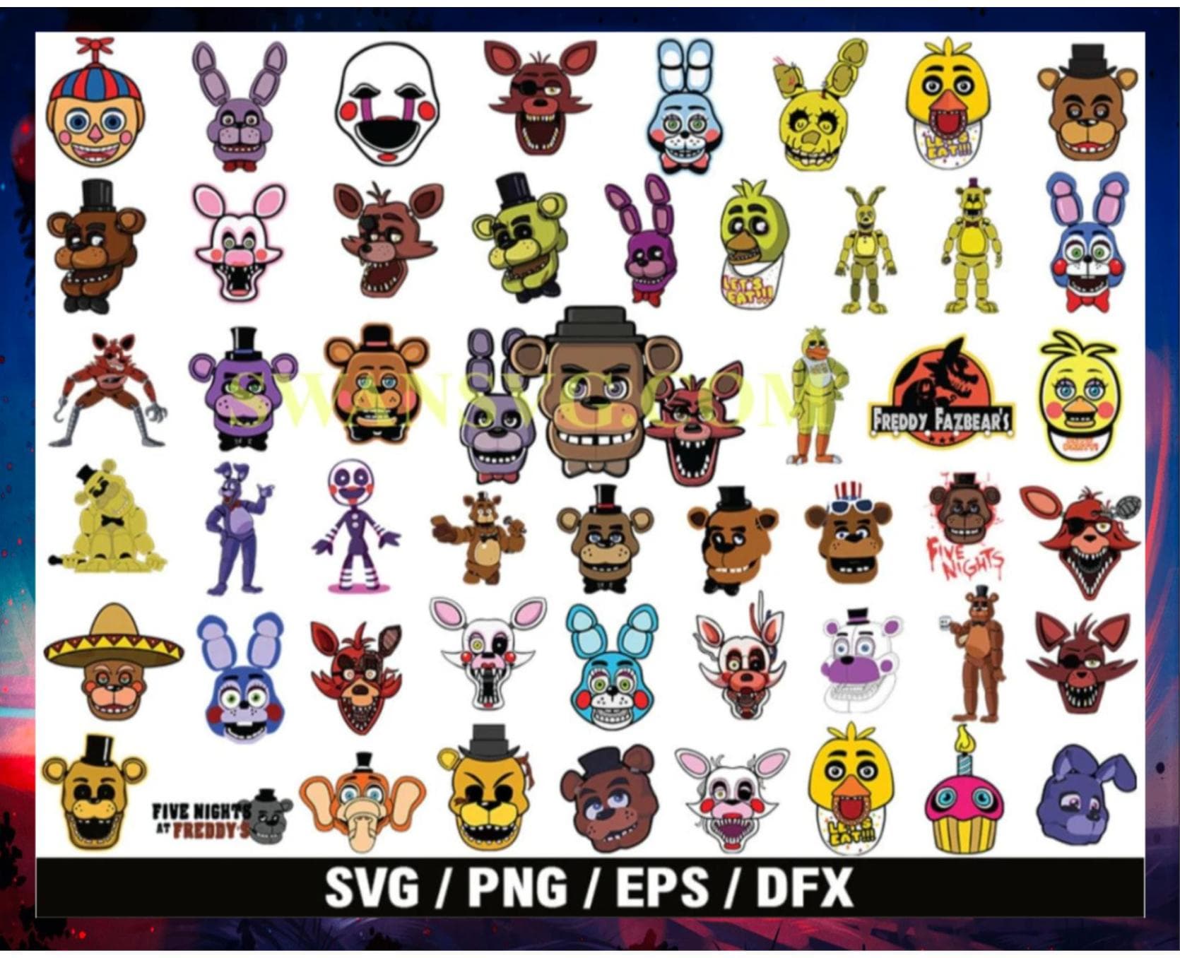 320 FNAF Bundle Svg, FNAF Svg, Five Nights at Freddy's Set, Freddy's ...