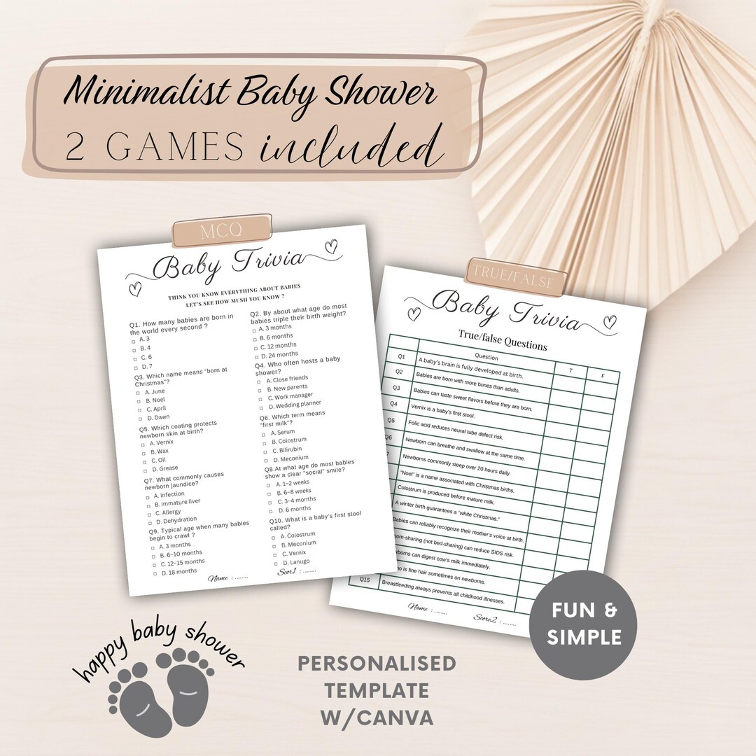 Baby Shower Trivia Game, Minimalist Geunder Neutral Baby Shower Game ...