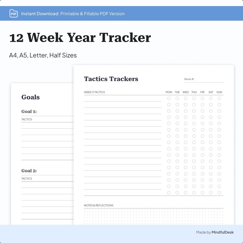 12 Week Year Planner | Printable & Fillable Template | Weekly Goal ...