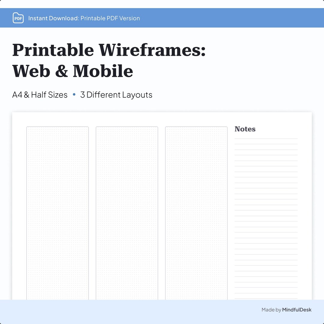 Web and Mobile Printable UX Wireframes | Dot Grid | Hand-drawn ...