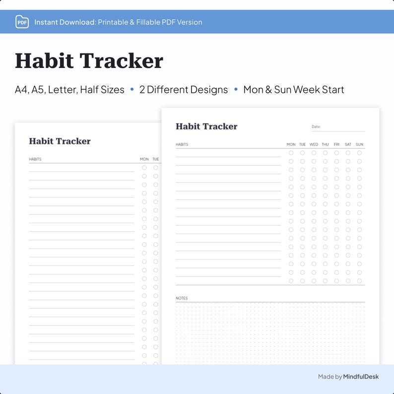 Weekly Habit Tracker | Printable & Fillable Template | Weekly Goal ...