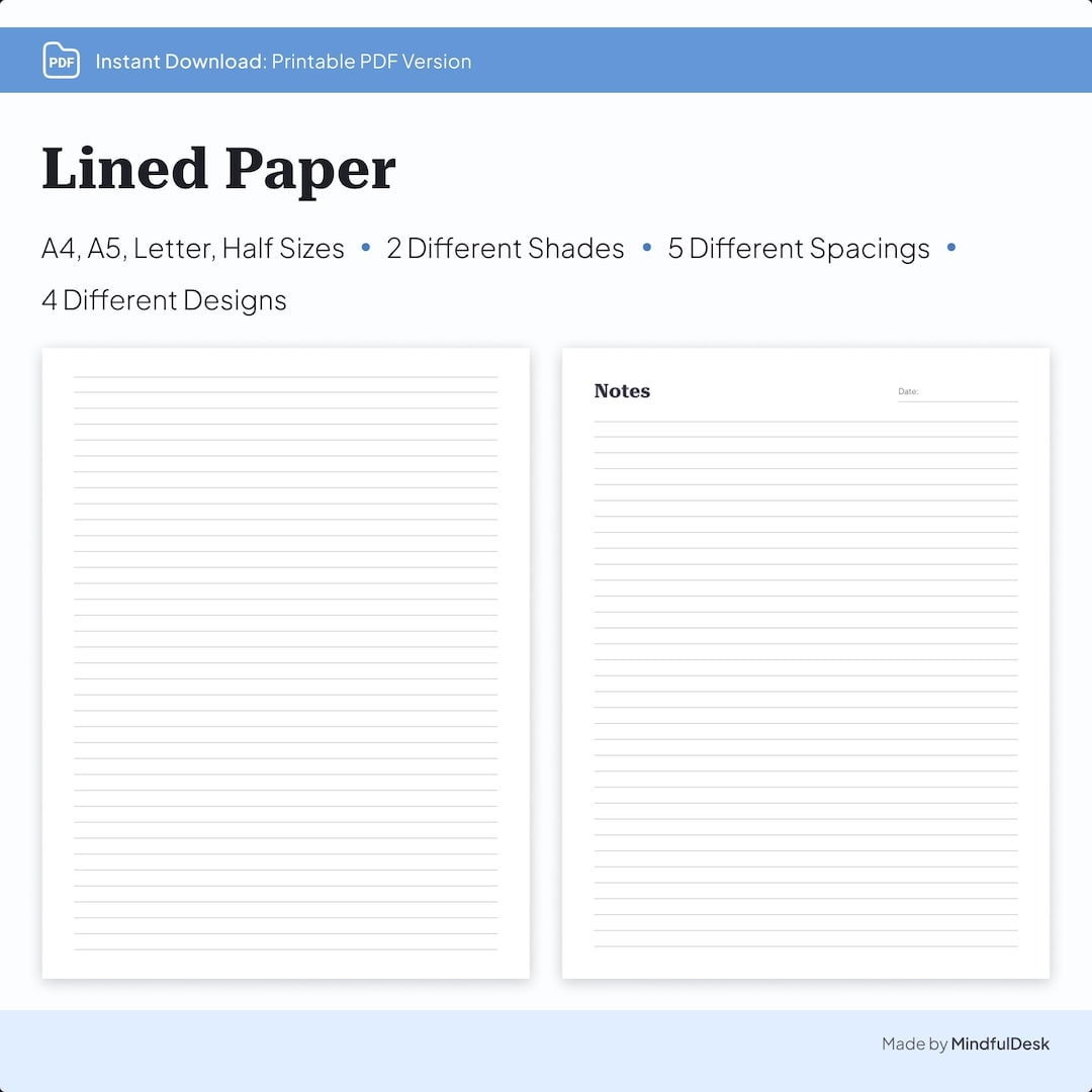 Printable Lined Paper Digital Planner Templates Notebook Paper for Note ...