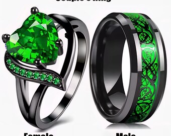 Couple Rings Set – Men’s Celtic Dragon Stainless Steel Ring & Women’s ...
