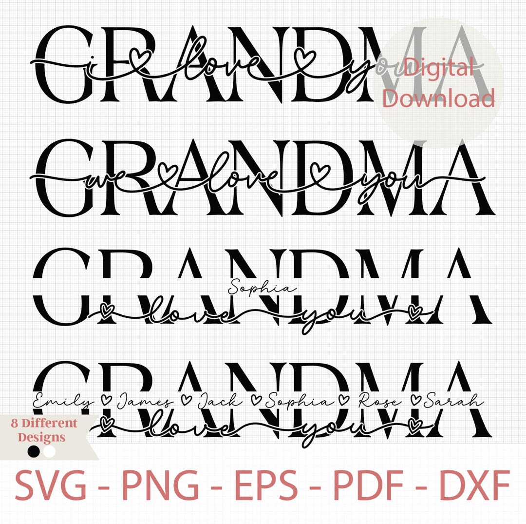 Grandma Split Name Frame Svg, Grandma With Kids Name Svg, Grandma ...