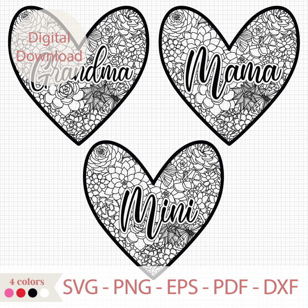 Floral Heart Grandma Mama Svg, Floral Grandma Mama Mini Design, Mama ...
