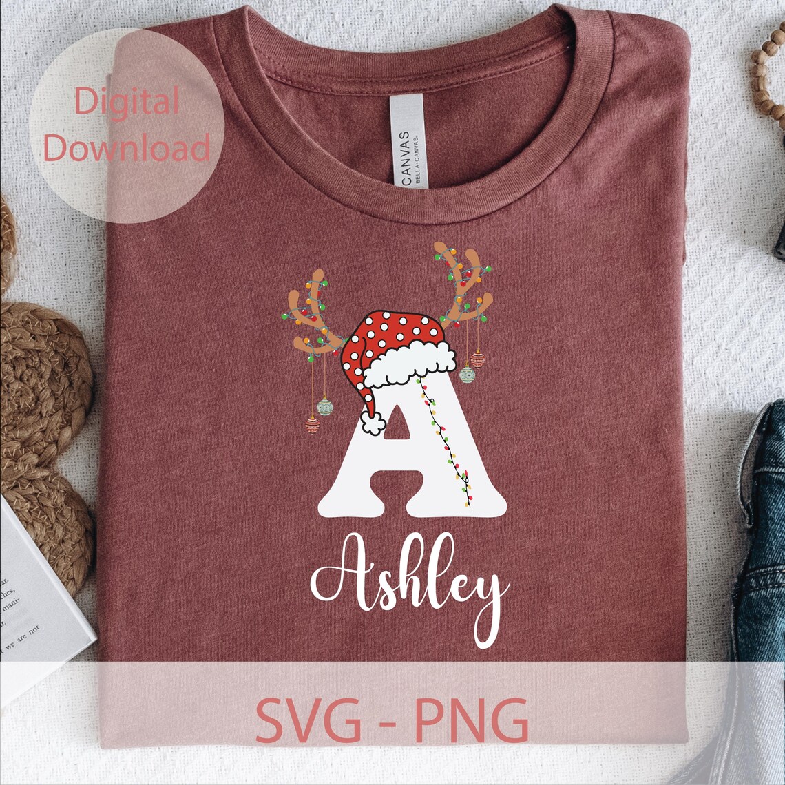 Reindeer Christmas Monogram Svg, Christmas Alphabet SVG Bundle ...