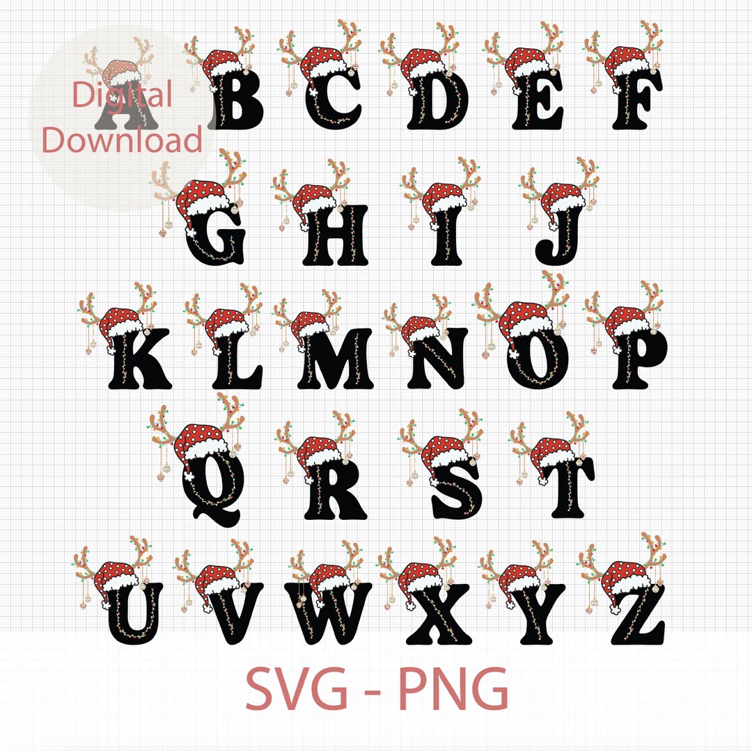 Reindeer Christmas Monogram Svg, Christmas Alphabet SVG Bundle ...
