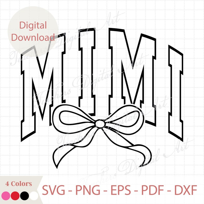 MIMI SVG With Bow, Retro Varsity Mimi Outline SVG Png, Grandma Shirt ...