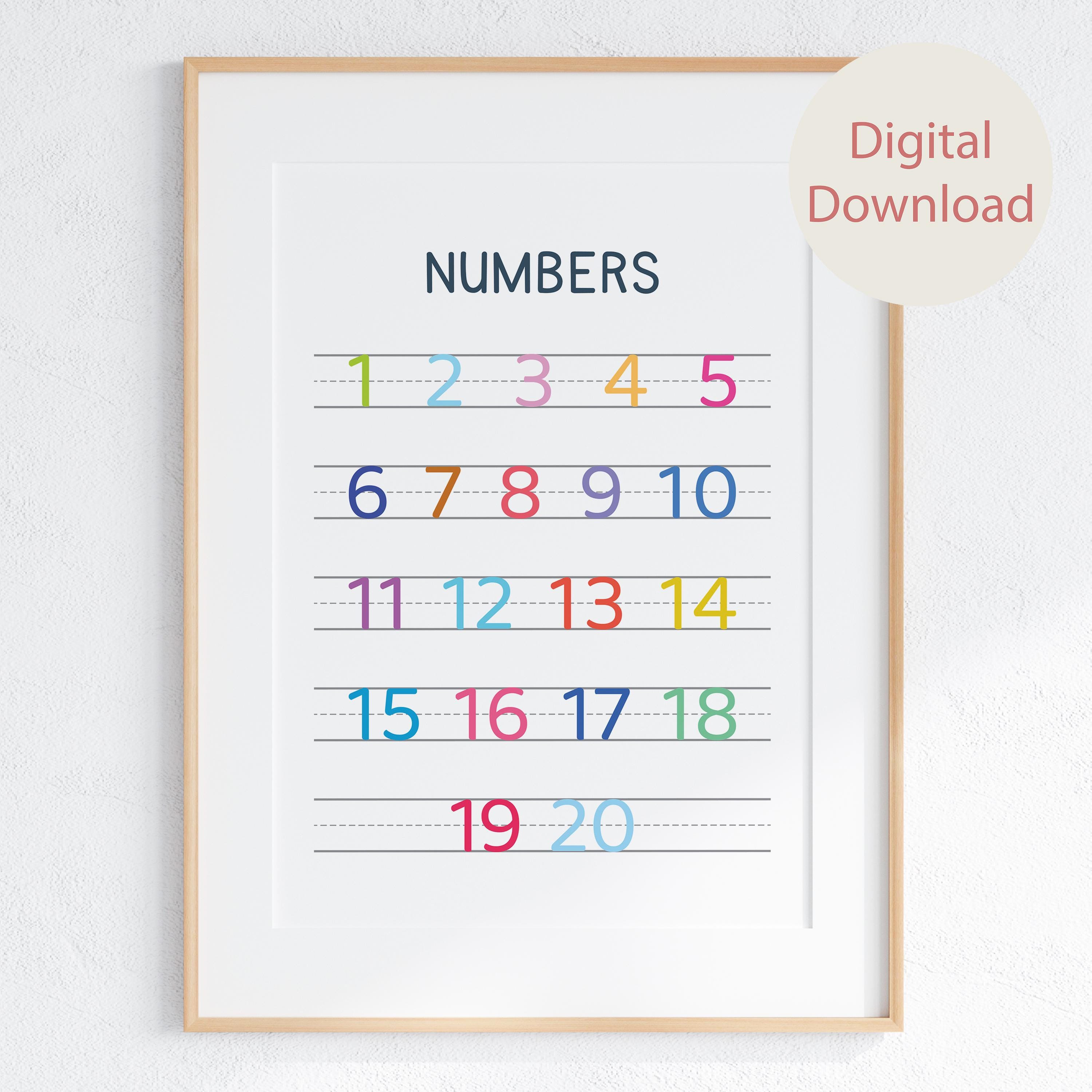 Count to 20 Printable Poster, 1-20 Numbers Chart, Numbers Educational ...