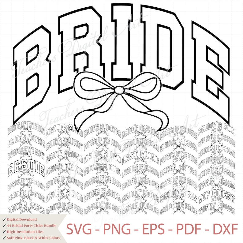 Bridal Party Titles SVG PNG Bundle, Varsity Bride With Bow Svg, Maid of ...