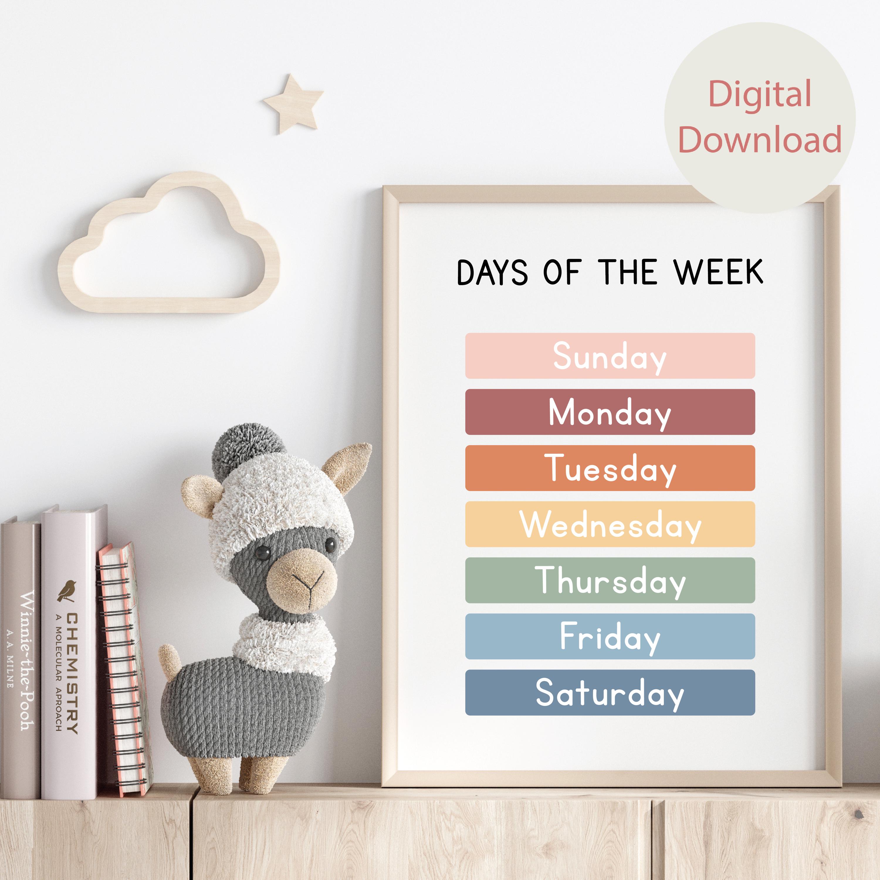 Days of the Week Poster, Homeschool Educational Poster, Montessori ...