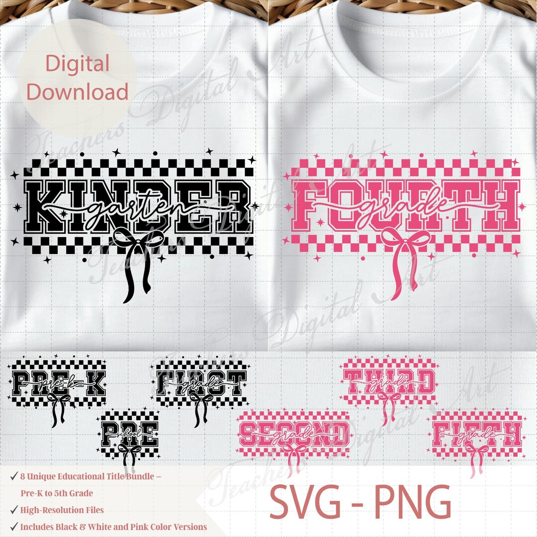 Preppy Back to School SVG Bundle, Checkered Bow Grade Level Svg Png ...