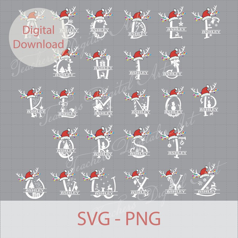 Personalized Christmas Letter Name SVG, Custom Reindeer Antlers ...
