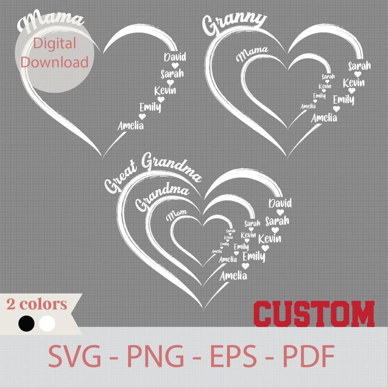 Custom Heart Family Name SVG, Personalized Grandma Mom SVG Bundle ...