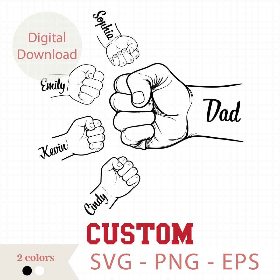 Custom Fist Bump Dad SVG With Kids Names, Father and Children SVG, Fist ...