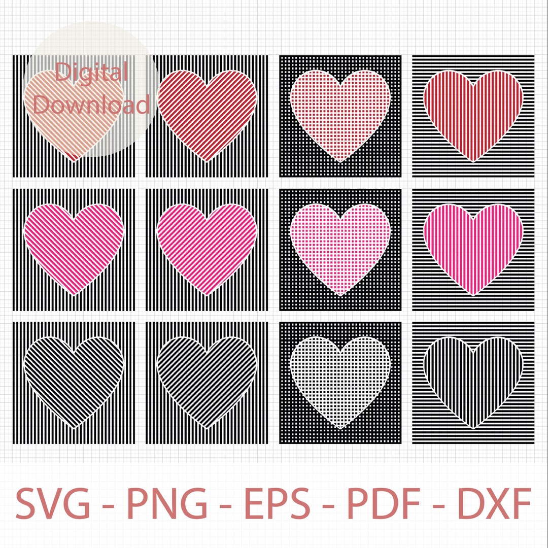 Striped Heart Svg, Geometric Heart Cut File, Layered Love Pattern ...
