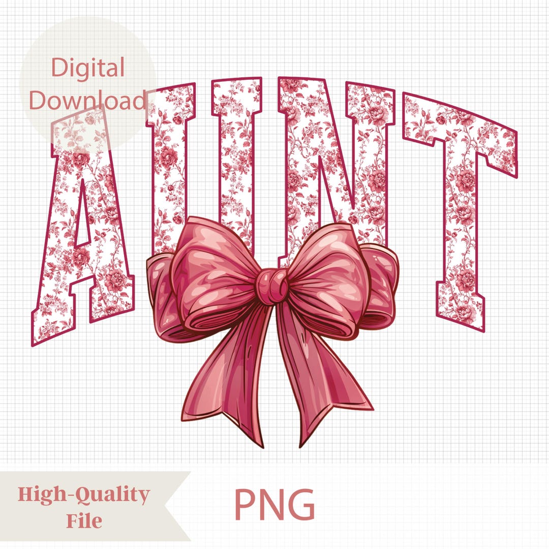 Pink Bow Aunt Chinoiserie Png, Coquette Bow Aunt Png, Floral Pink Aunt ...