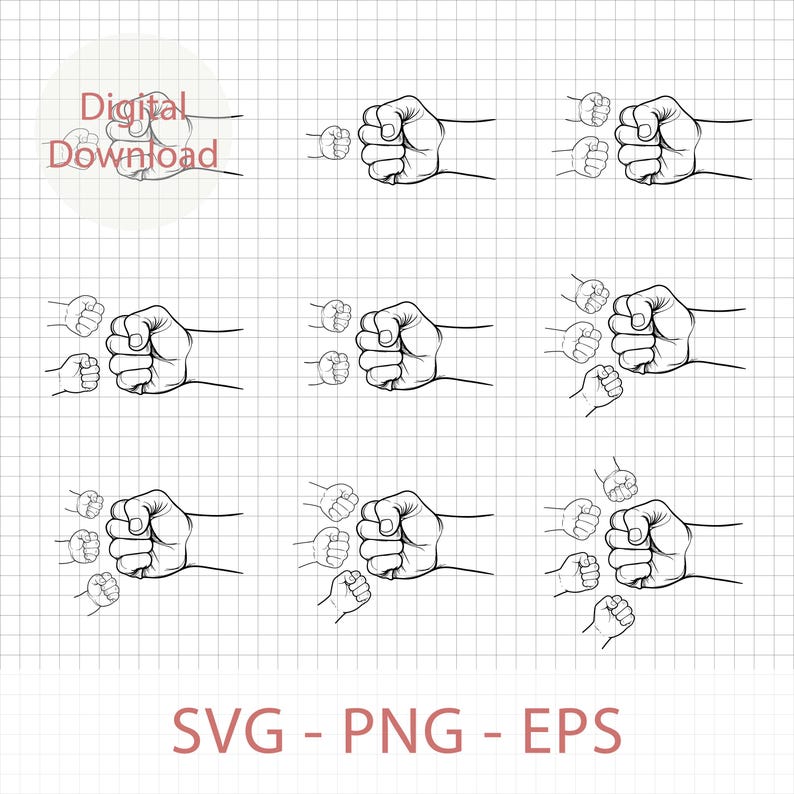 Personalized Dad Fist Bump SVG Bundle, Papa and Kids Names Family Hands ...