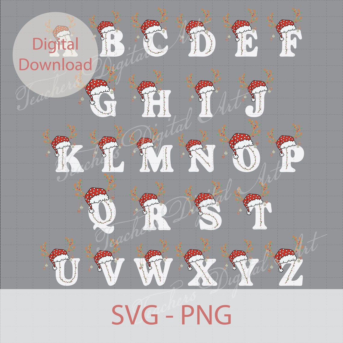 Reindeer Christmas Monogram Svg, Christmas Alphabet SVG Bundle ...