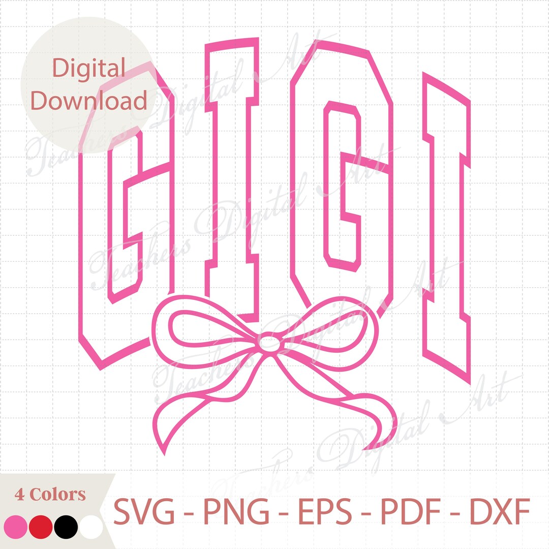 Gigi SVG With Bow, Retro Varsity Gigi Outline SVG PNG, Grandma Shirt ...