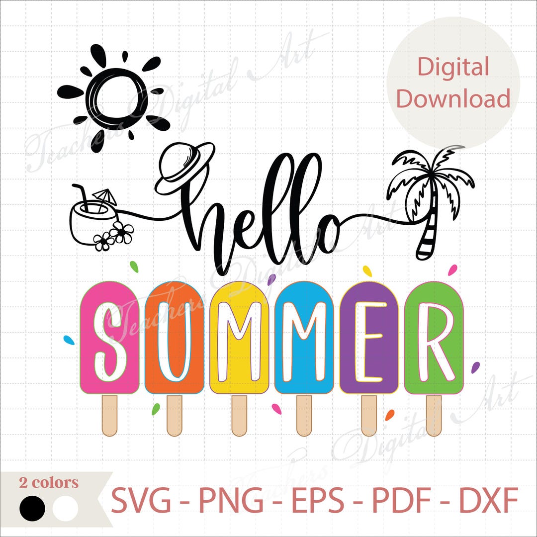 Hello Summer Popsicle SVG: Beach Clipart, Cricut & Silhouette (digital ...