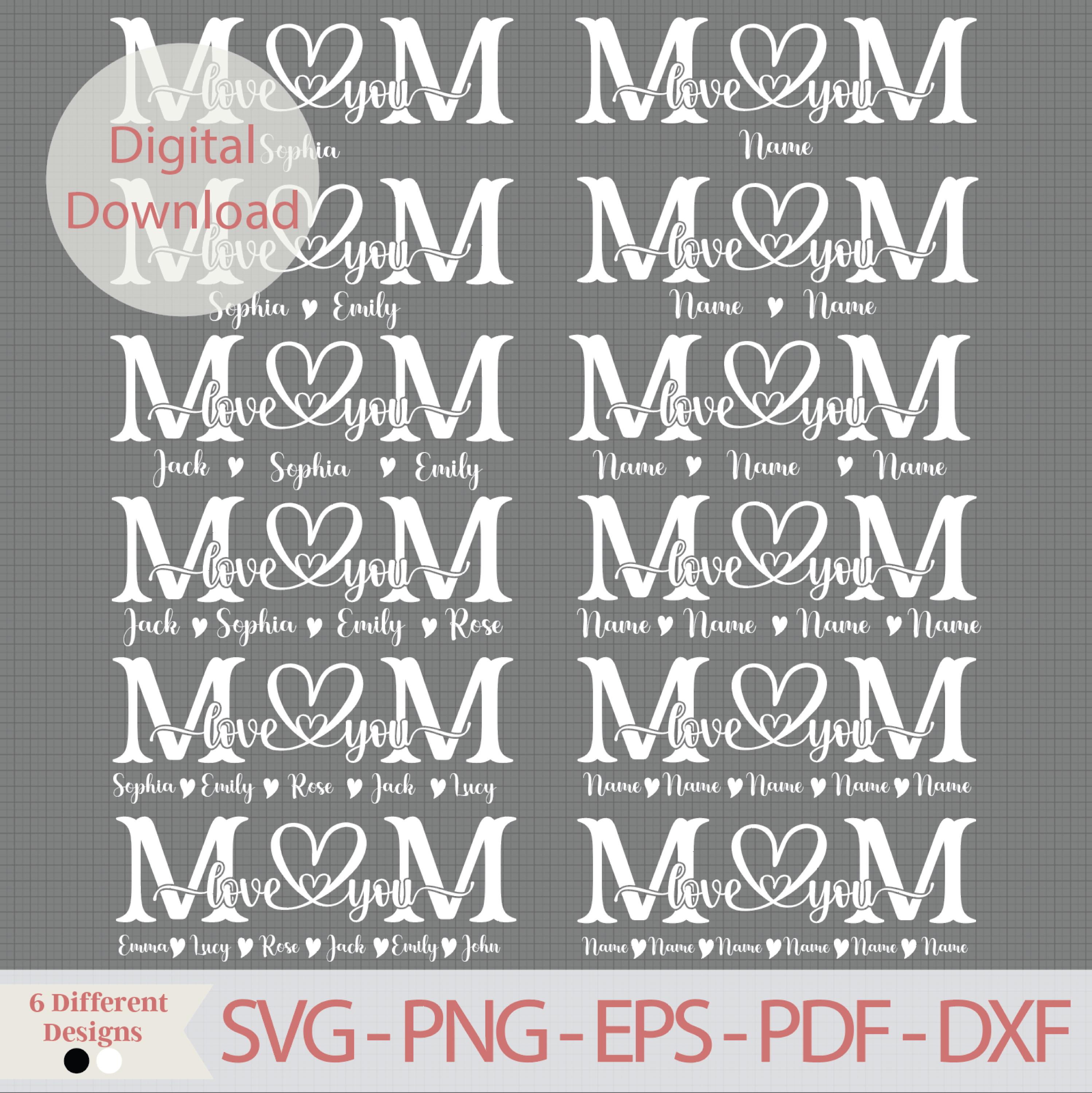 Mom Split Name Frame Svg, Mom With Kids Names Svg, Mom Monogram Svg Png ...