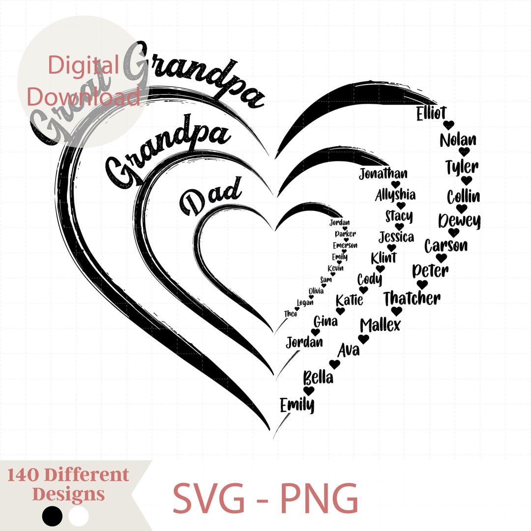 Personalized Grandpa Heart SVG, Papa Heart Names Design, Grandfather ...