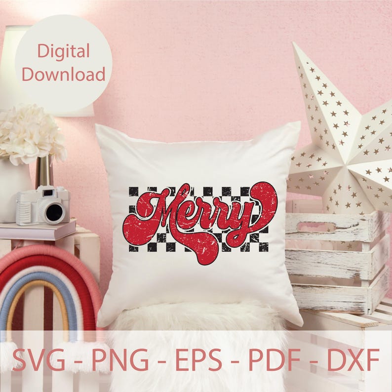 Retro Checkered Merry Svg, Checkered Merry Christmas Svg Png, Christmas ...