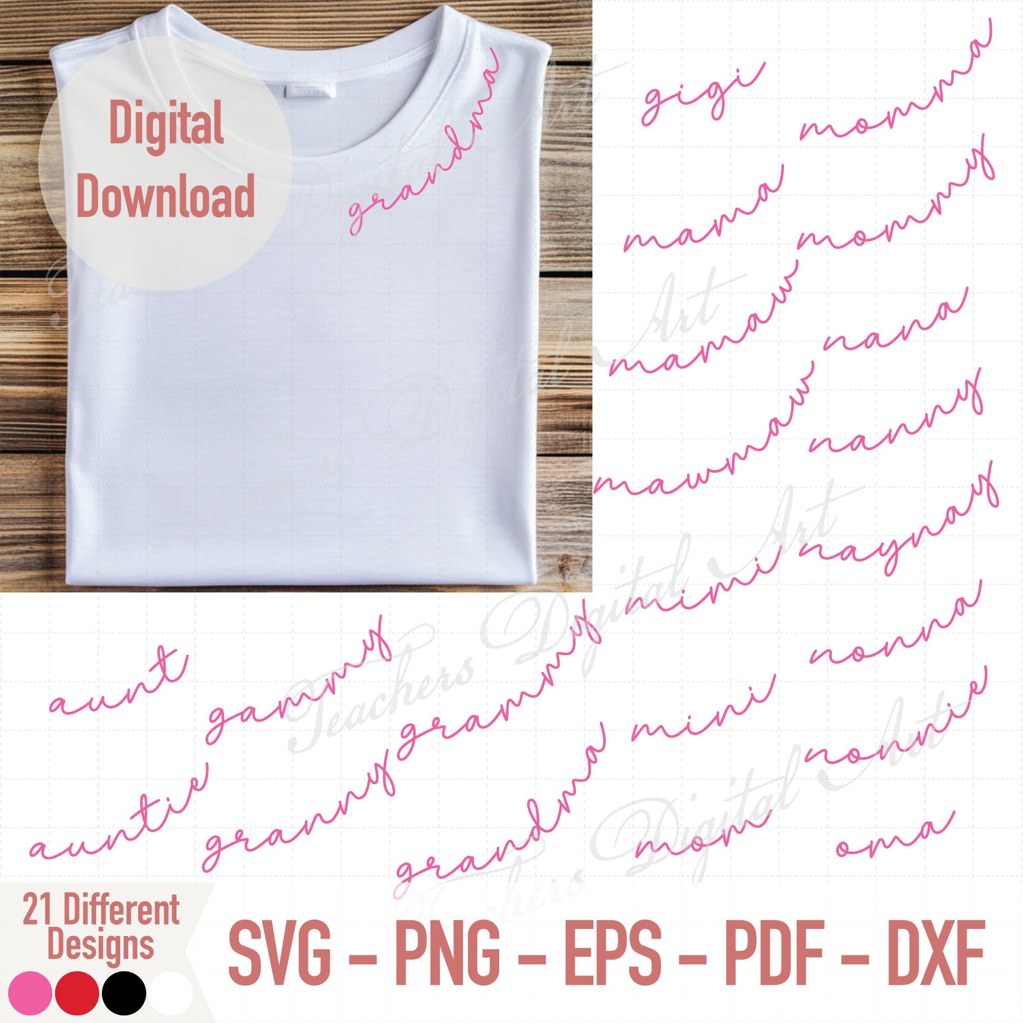 Grandma Mama Collar SVG, Aunt Nana Oma Mimi Gigi Curved Neckline Design ...