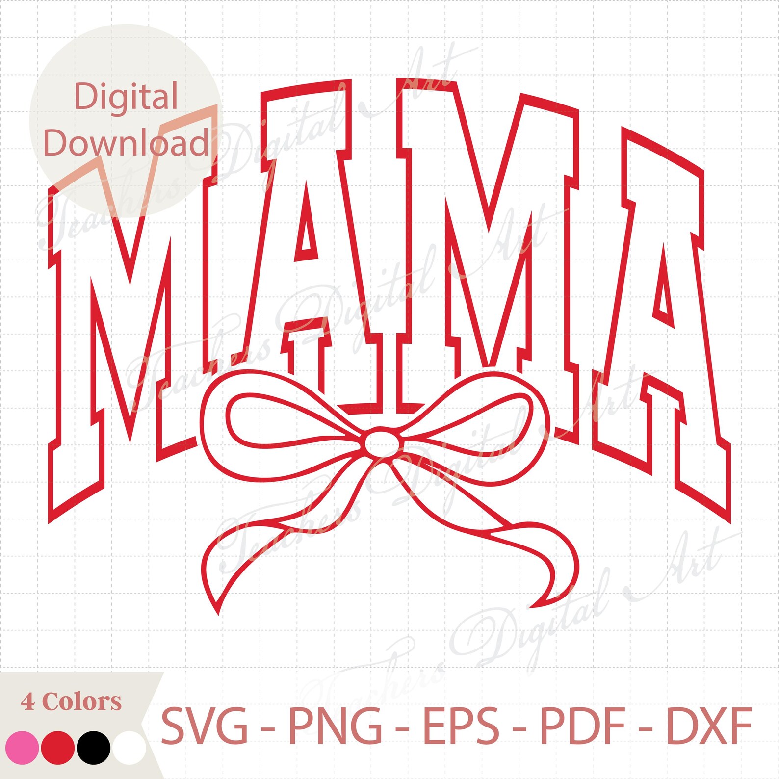 Mama Bow SVG PNG | Retro Varsity Mama Outline Design | Mother's Day ...