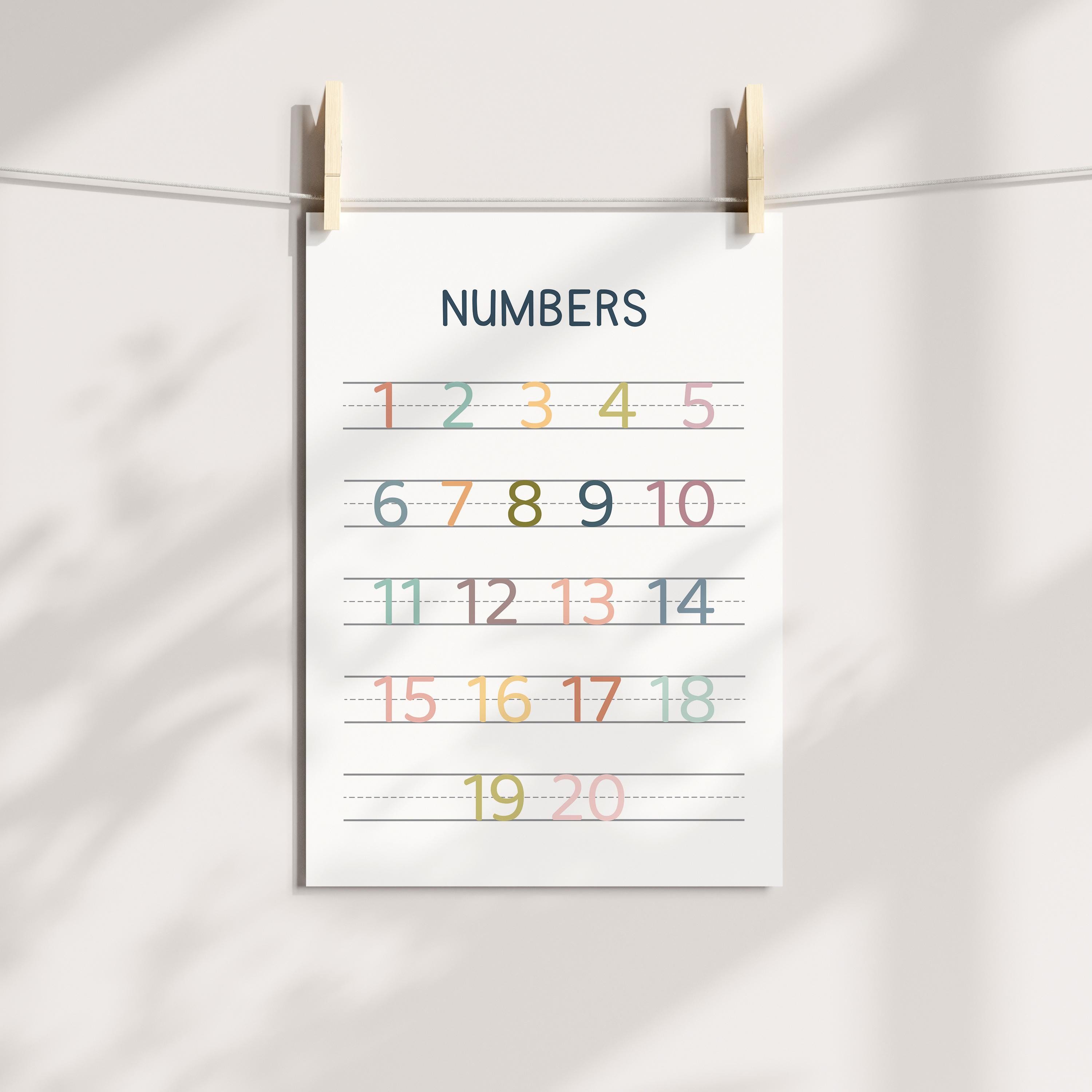 Count to 20 Printable Poster, 1-20 Numbers Chart, Numbers Educational ...
