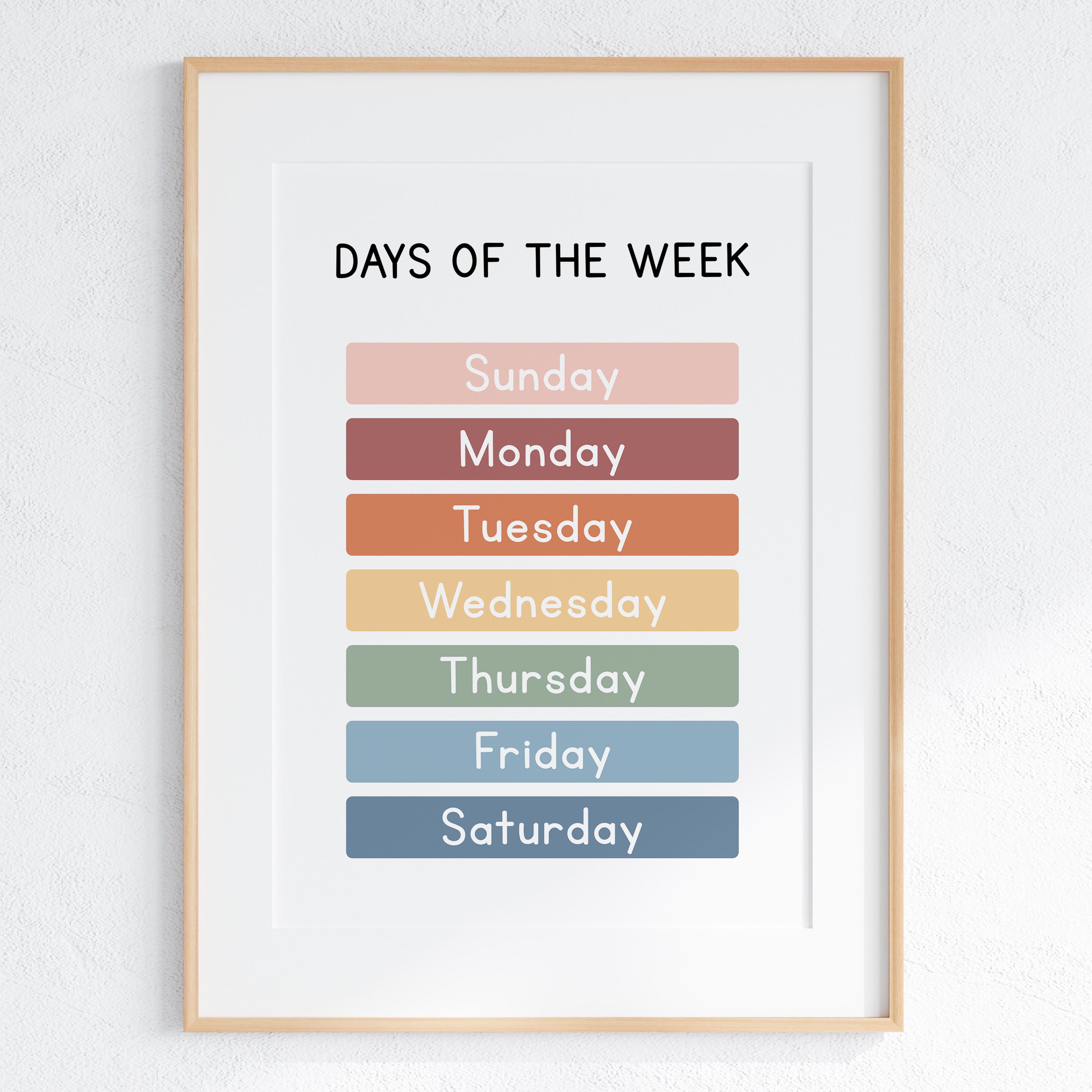 Days of the Week Poster, Homeschool Educational Poster, Montessori ...