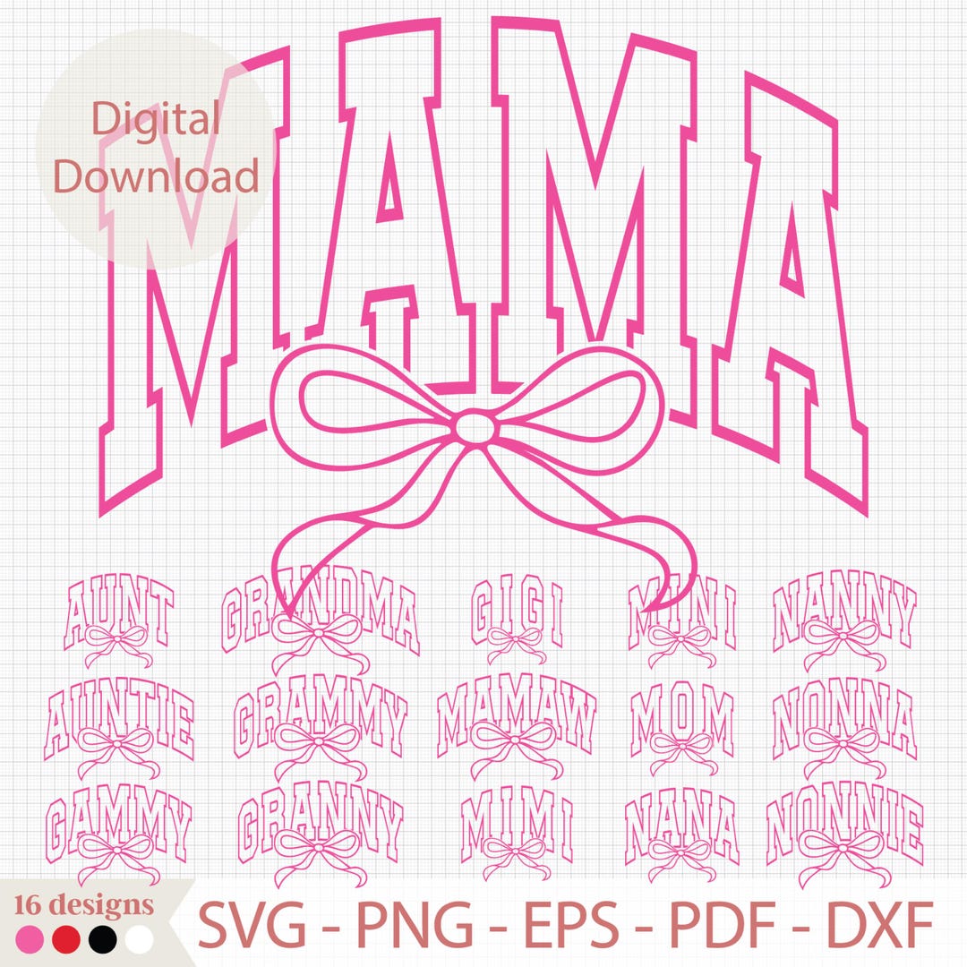 Grandma Mama Mini Bow Svg, Coquette Bow Mom Svg, Mama Bow Varsity Svg ...