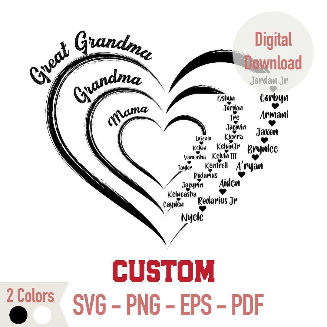 Custom Heart Family Name SVG, Personalized Grandma Mom SVG Bundle ...