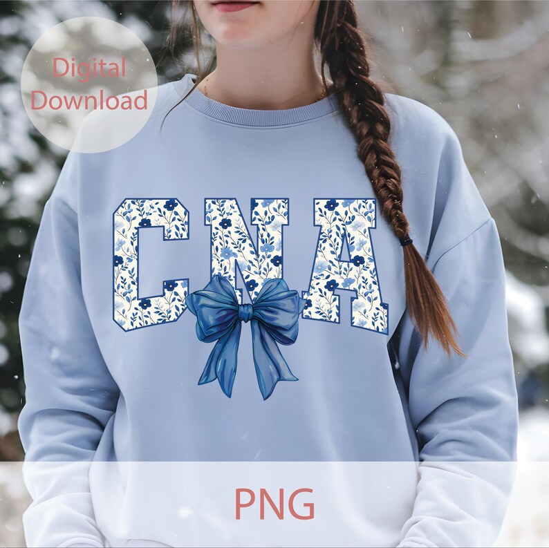 CNA Floral Letter PNG With Blue Bow, Nurse Appreciation Digital ...