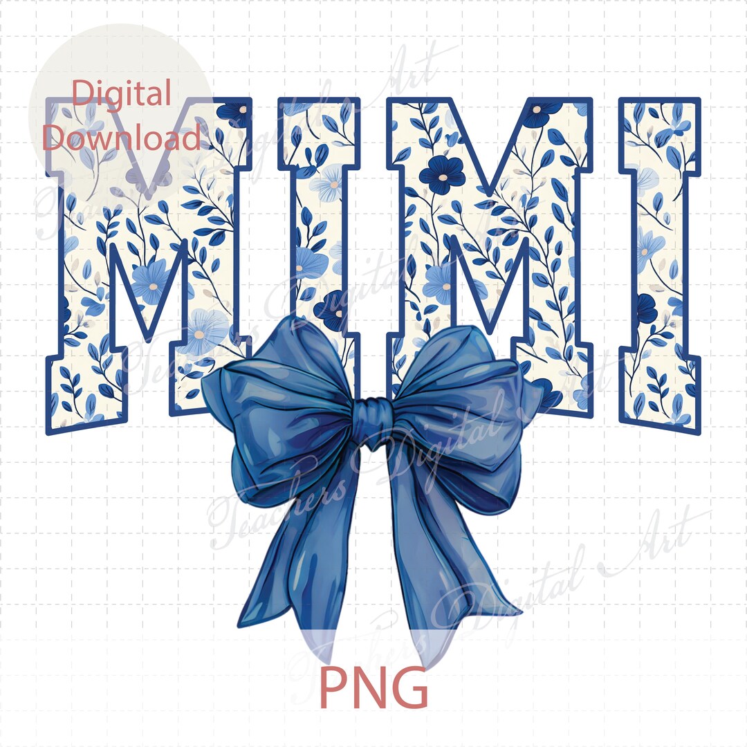 Blue Chinoiserie MIMI Floral PNG, Coquette Bow Mimi Design, Mimi Gift ...