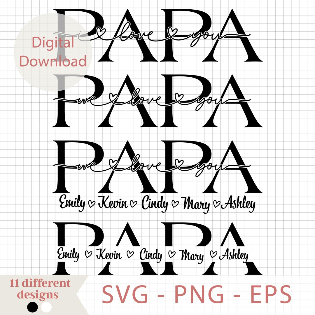 Papa Split Name Frame Svg, Papa With Kids Names Svg, Papa Monogram Svg ...