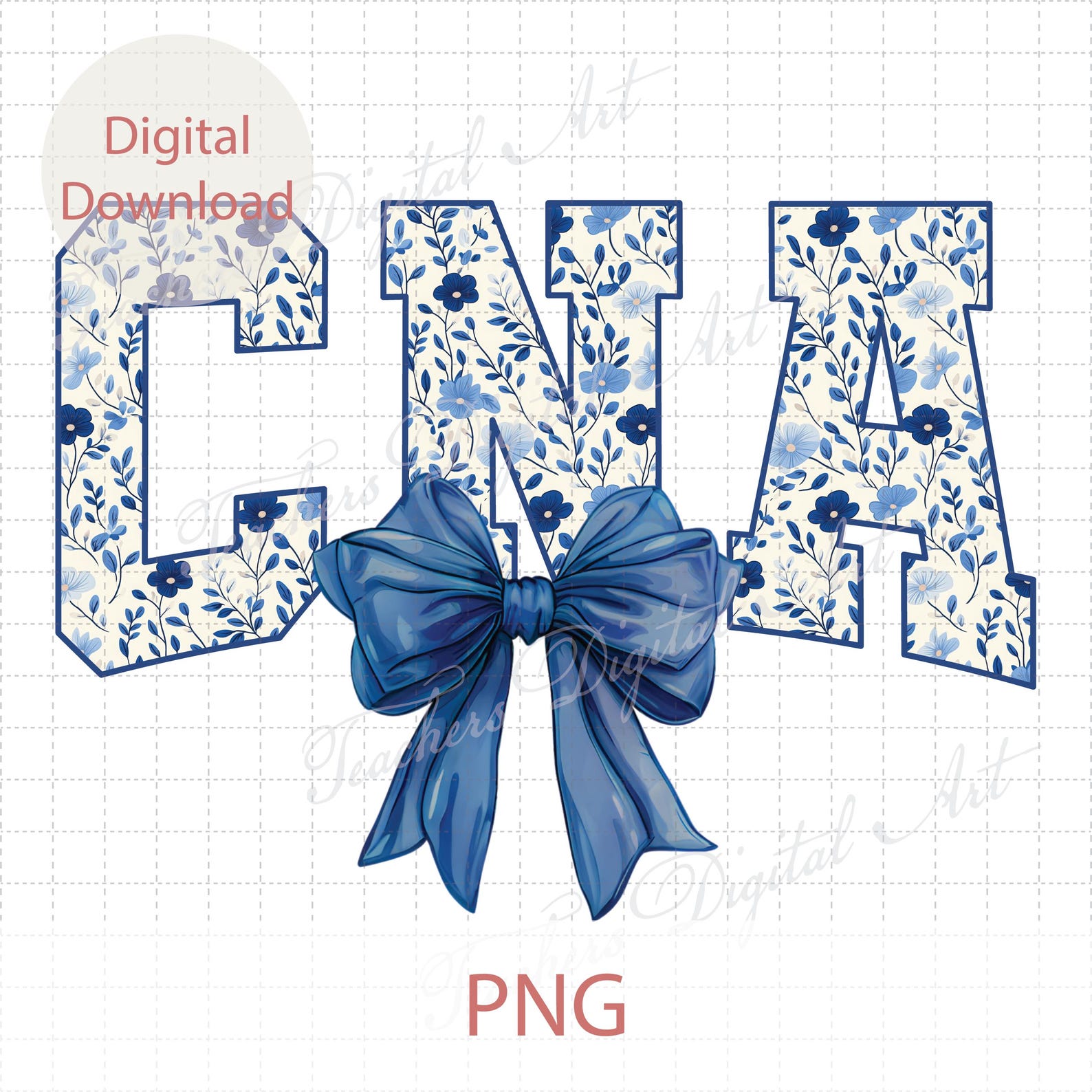 CNA Floral Letter PNG With Blue Bow, Nurse Appreciation Digital ...