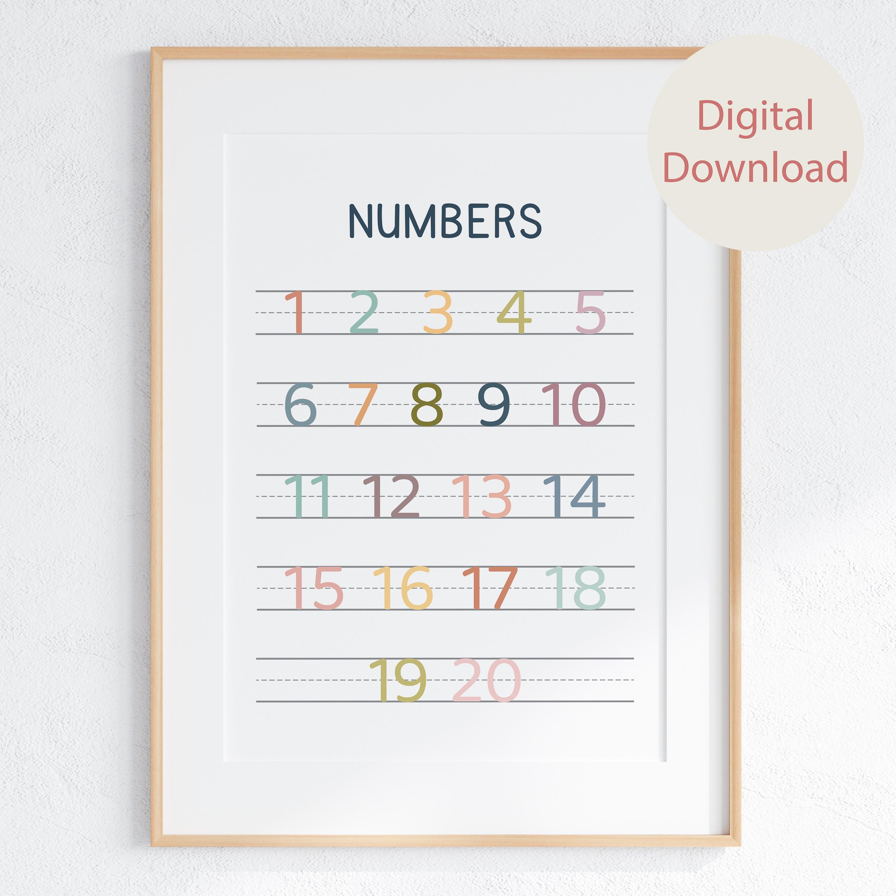 Count to 20 Printable Poster, 1-20 Numbers Chart, Numbers Educational ...